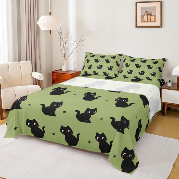 Feelyou Cute Black Cat Bed Sheets for Kids, Kawaii Kitten Lover King ...
