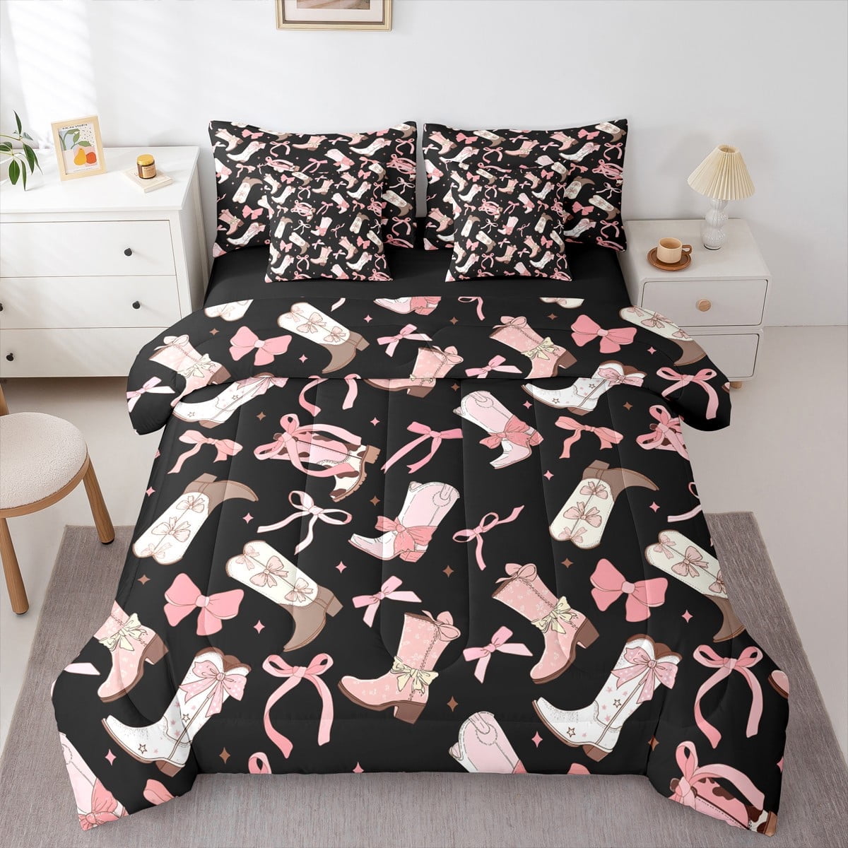 Feelyou Cute Bowknot Boot Twin Bedding Sets 7-Piece for Girl, Western ...