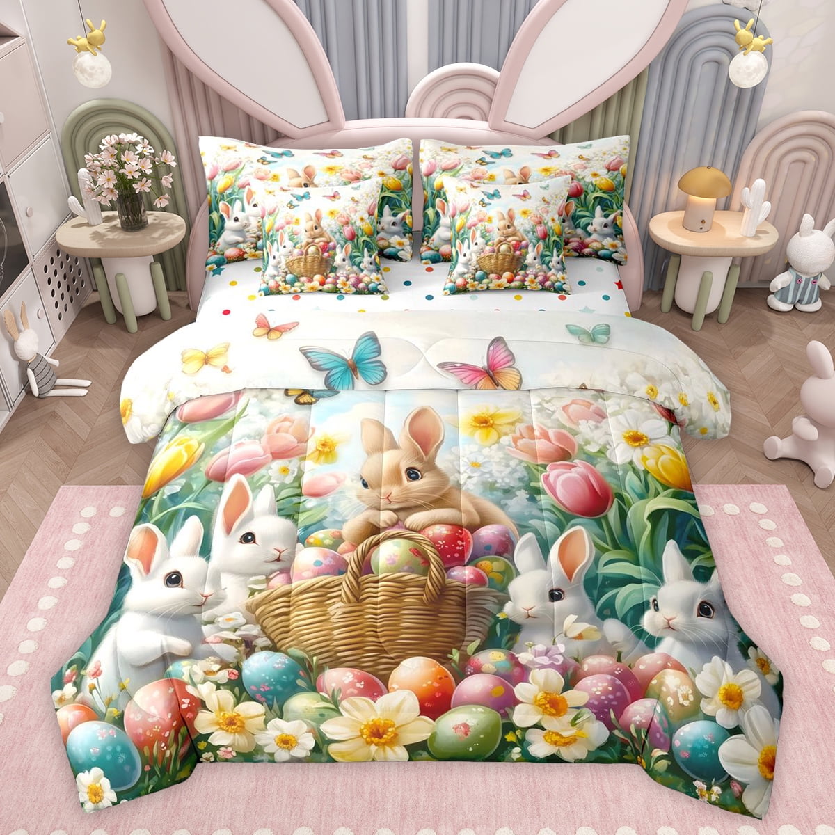 Feelyou Cute Bunny Rabbit Bedding Comforter Set 7pcs for Child, Cartoon ...