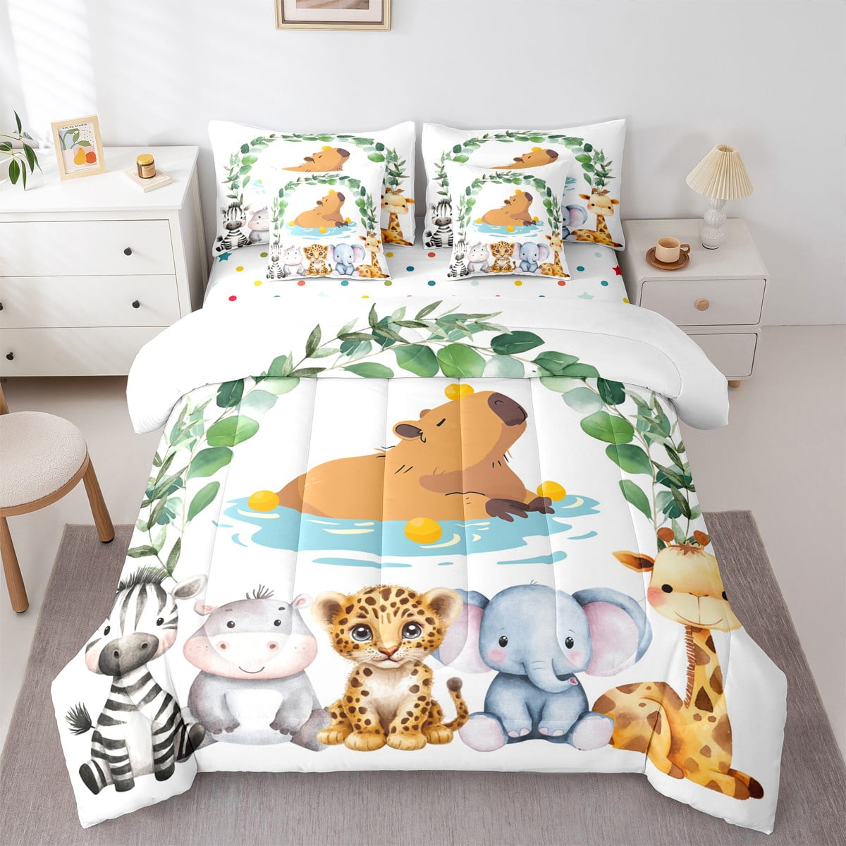 Feelyou Cute Capibara Animal Twin Bedding Sets 7-Piece for Kids, Hippo ...