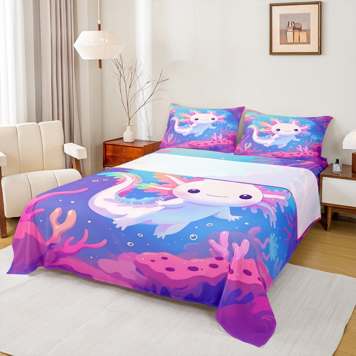Feelyou Cute Cartoon Axolotl Bed Sheets for Kids, Sea Salamander King ...
