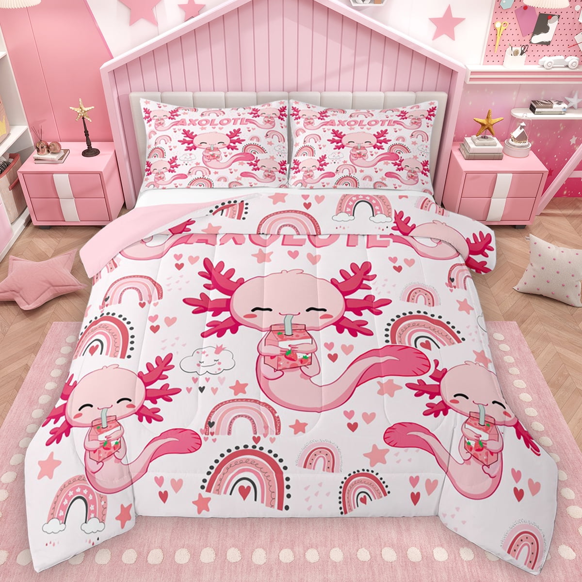Feelyou Cute Cartoon Axolotl Full Size Comforter Sets, Cloud Stars ...
