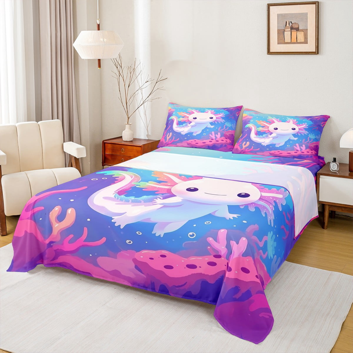 Feelyou Cute Cartoon Axolotl Full Size Sheets for Kids, Sea Salamander ...