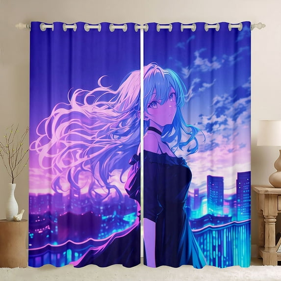 Feelyou Cute Cartoon Girl Curtains Pack of 2 (42x84 Each), Tokyo Anime ...