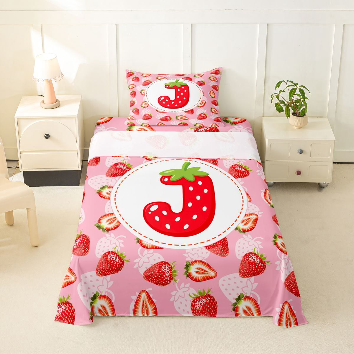 Feelyou Cute Cartoon Monogrammed J Twin Sheets for Girls, Pink Red ...