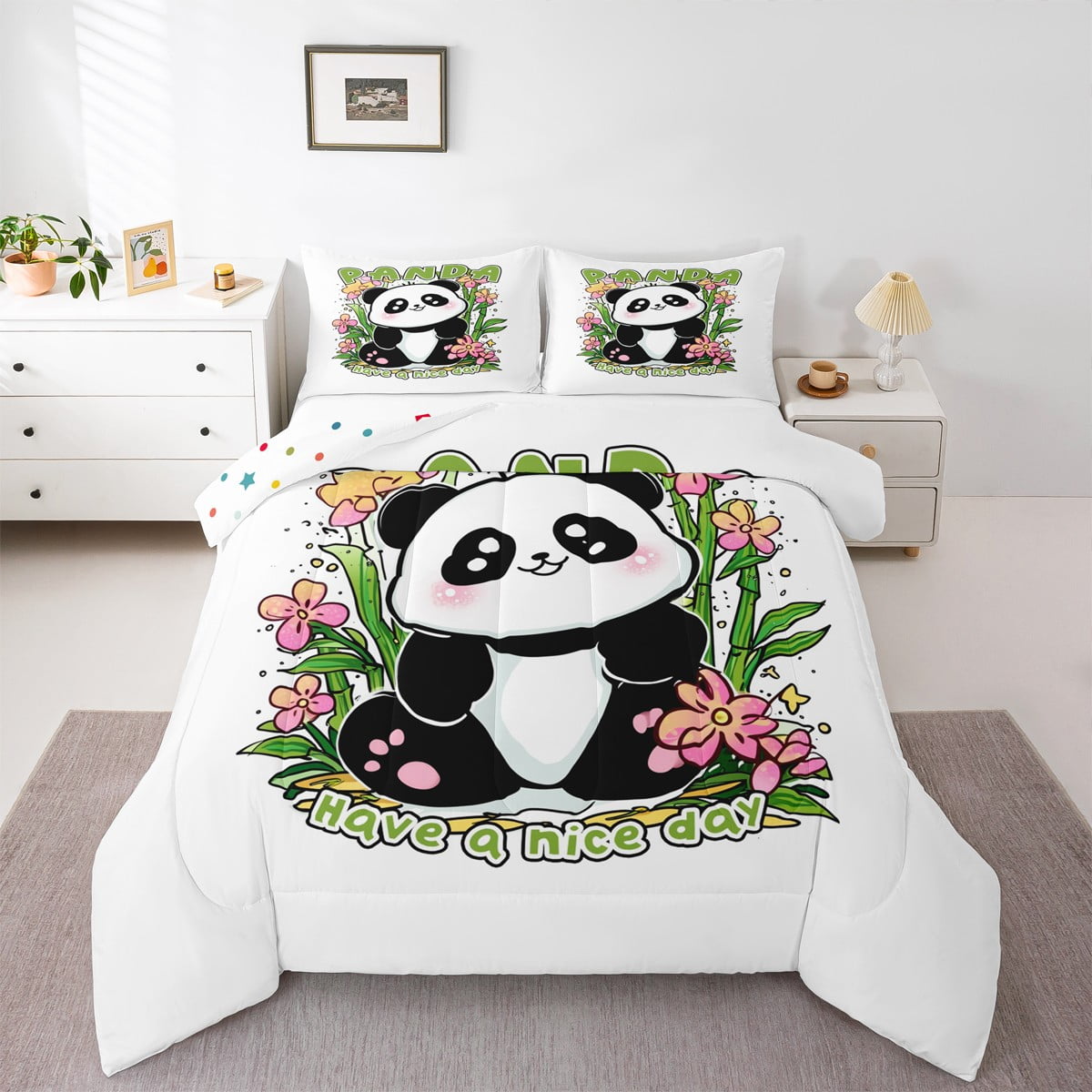 Feelyou Cute Cartoon Panda Full Size Comforter Sets for Kids, Kawaii ...
