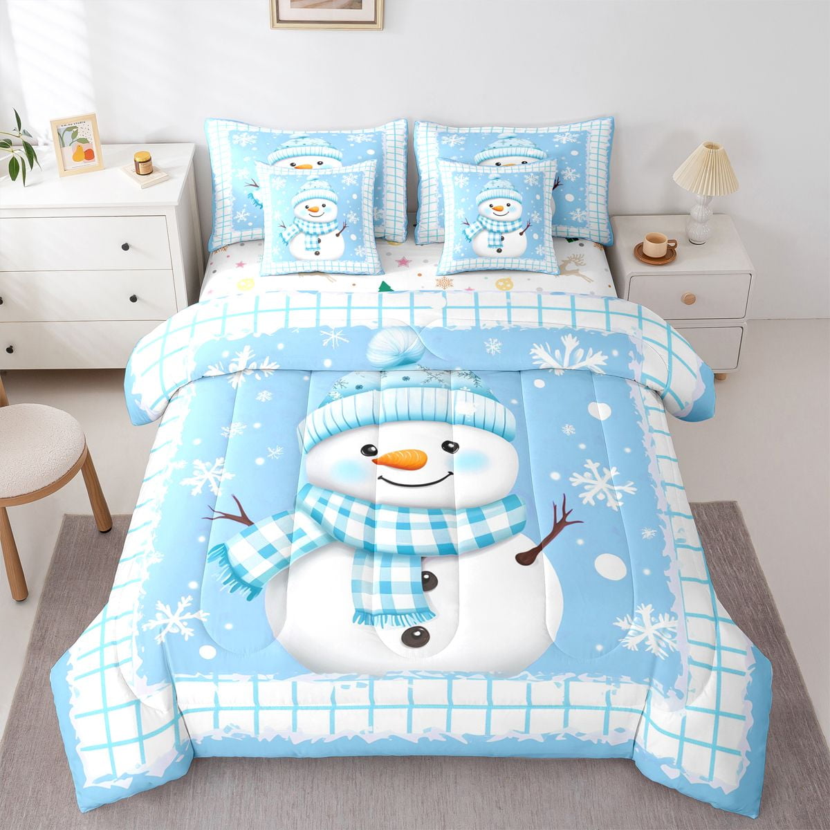 Feelyou Cute Cartoon Snowman Bedding Comforter Set 7pcs for Child ...