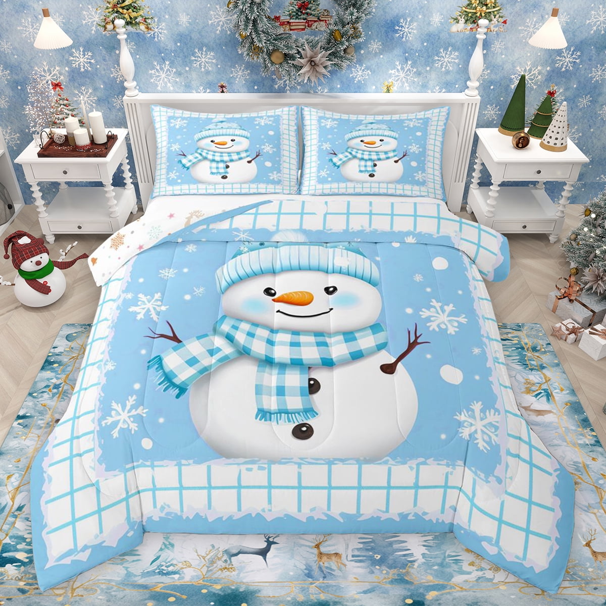 Feelyou Cute Cartoon Snowman Bedding Comforter Set for Child, Magic ...