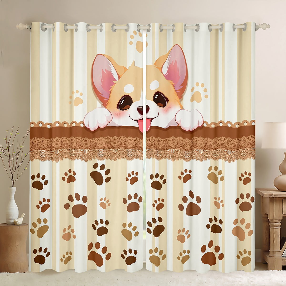 Feelyou Cute Corgi Dog Blackout Curtains Set of 2 (38x54 Each), Brown ...