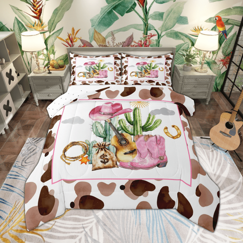 Feelyou Cute Cowgirl Full Size Comforter Sets, Brown Cow Print Bedding Comforter Set, Cactus ...