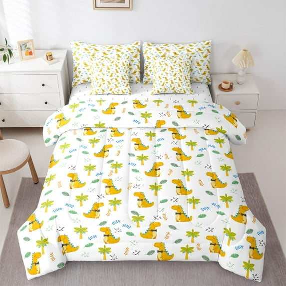Feelyou Cute Dinosaur Bedding Comforter Set 7pcs, Coconut Tree Plant ...