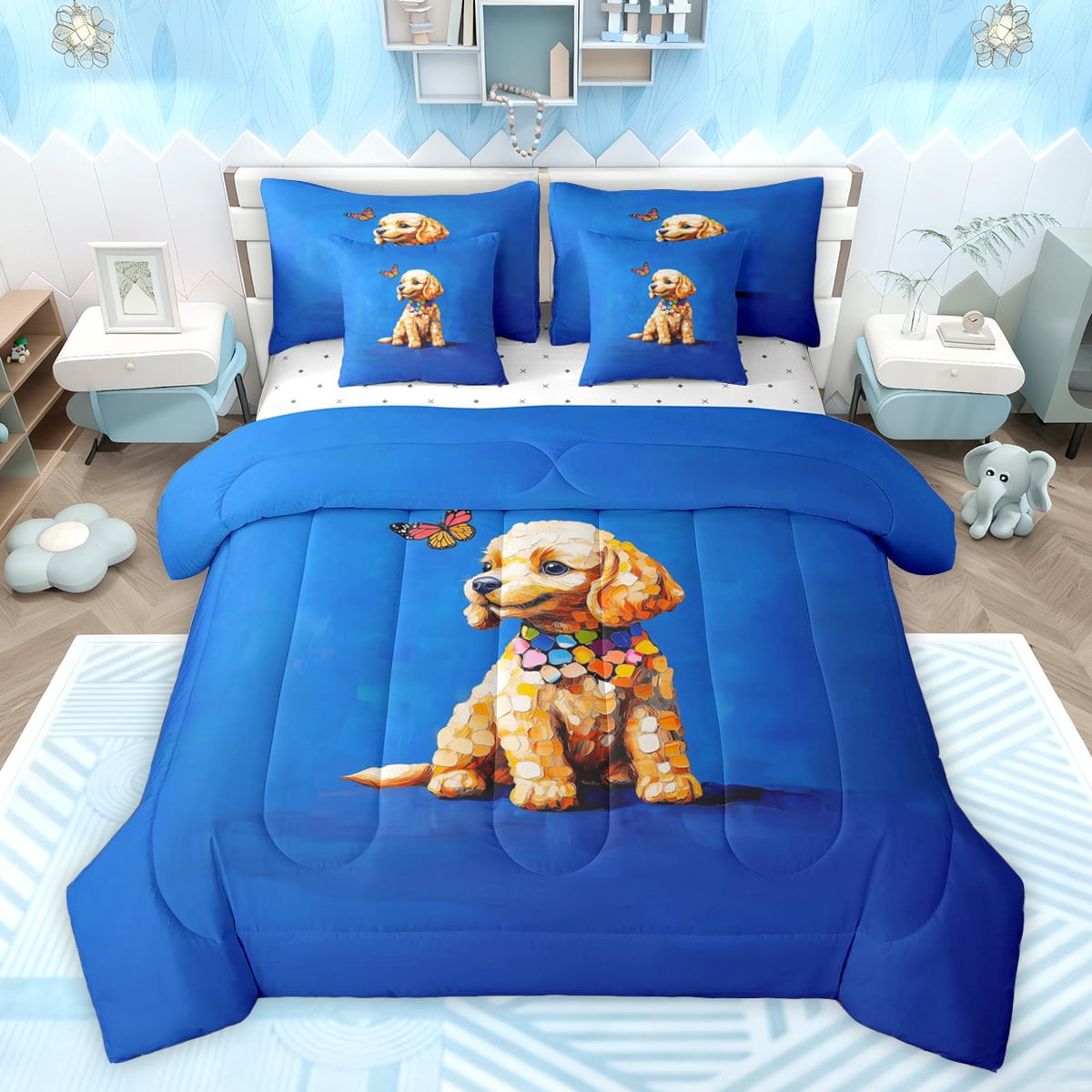 Feelyou Cute Dog Pug Bedding Comforter Set 7 Pieces for Child, Kawaii ...