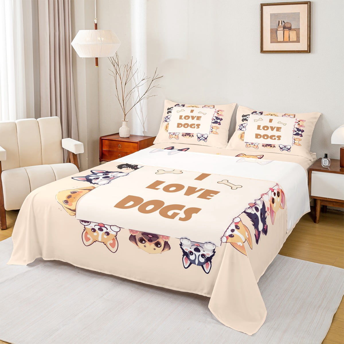 Feelyou Cute Dogs Bed Sheets for Boys Girls, Cute Pug Corgi Dachshund ...