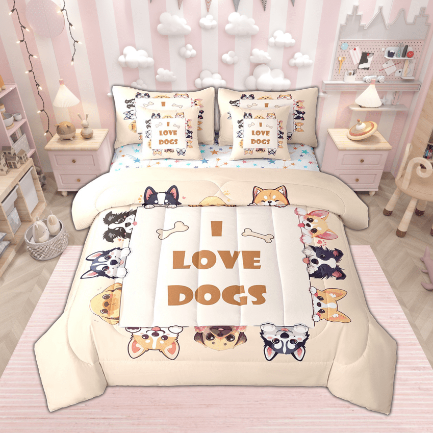 Feelyou Cute Dogs Bedding Comforter Set 7 Pieces for Boys Girls, Cute ...