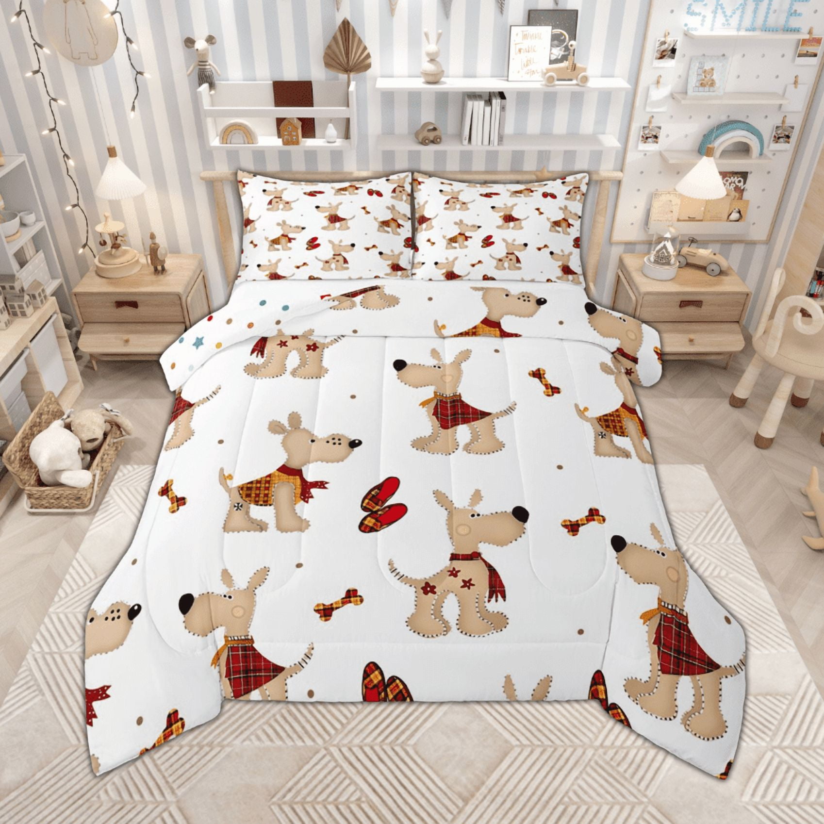 Feelyou Cute Dogs King Size Comforter Sets for Kids, Pet Pug Bedding ...