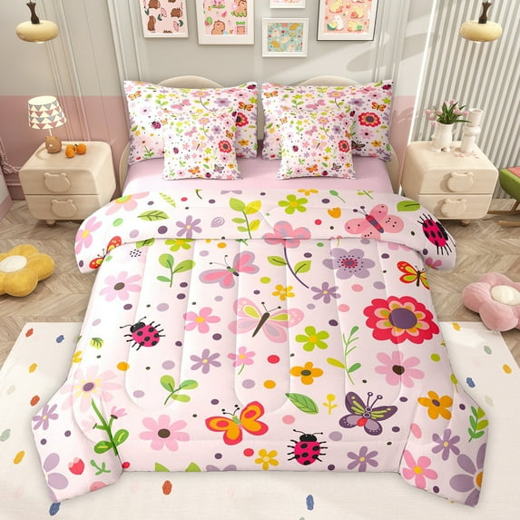 Feelyou Cute Floral Flower Bedding Comforter Set 7 Pieces for Kids ...