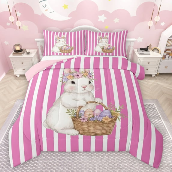 Feelyou Cute Flower Rabbit Full Size Comforter Sets for Girl, Cartoon ...