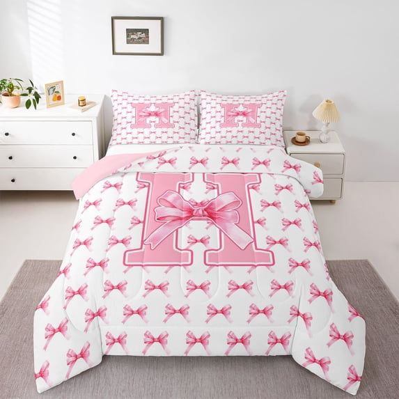 Feelyou Cute Initial H Full Size Comforter Sets, Princess Bow Bedding ...