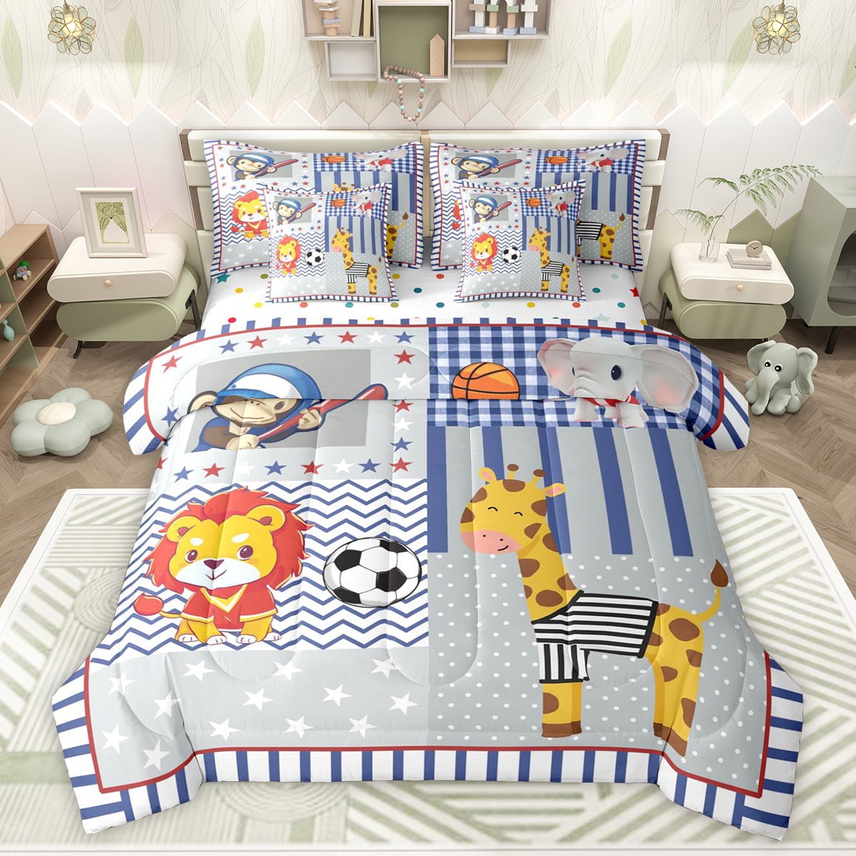 Feelyou Cute Lion Giraffe Bedding Comforter Set 7 Pieces, Jungle ...