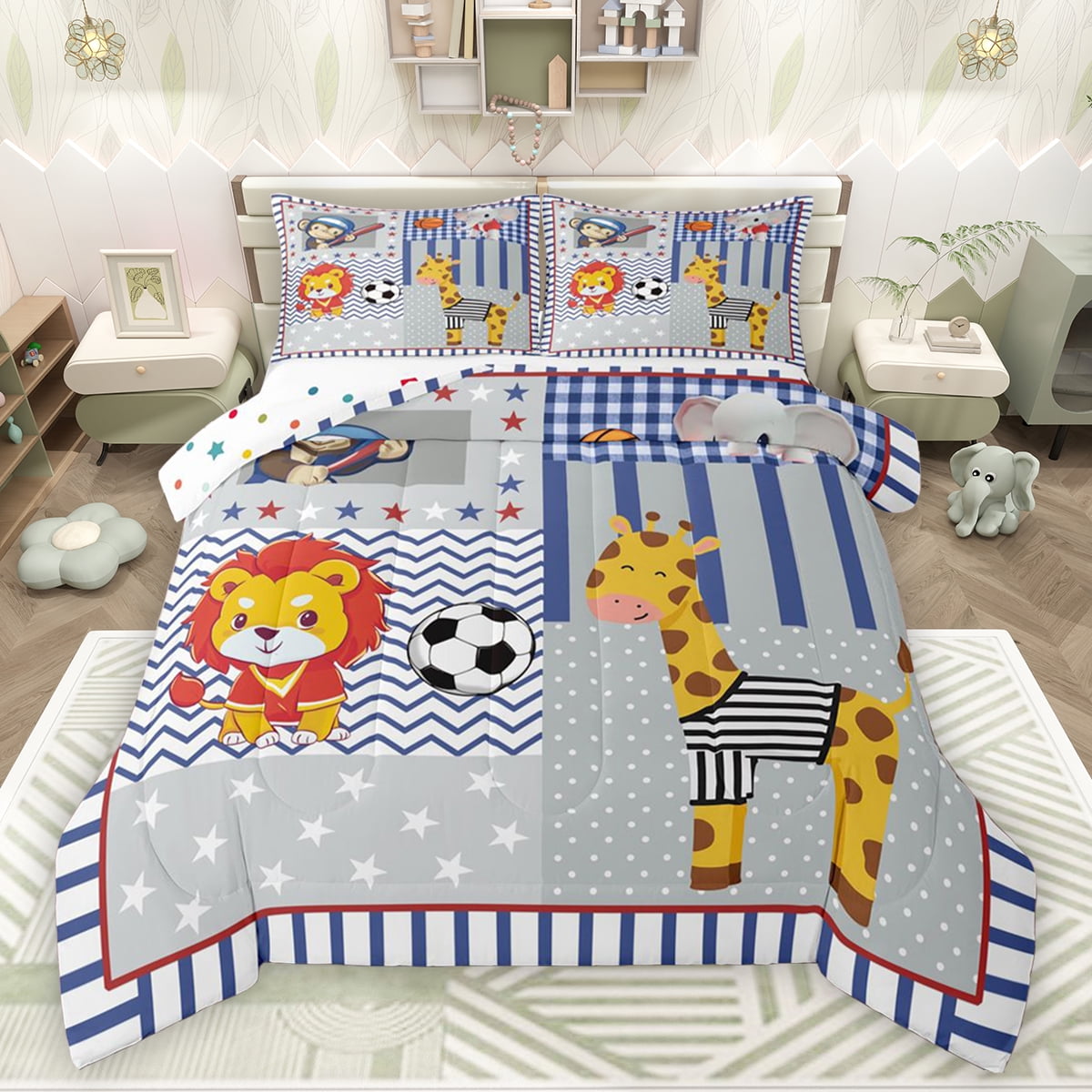 Feelyou Cute Lion Giraffe Bedding Comforter Set, Jungle Wildlife Sport ...