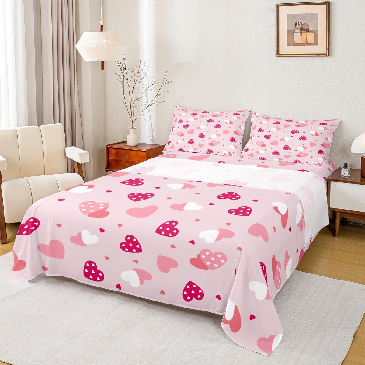 Feelyou Cute Love Heart Bed Sheets for Kids, Happy Valentines Day King ...