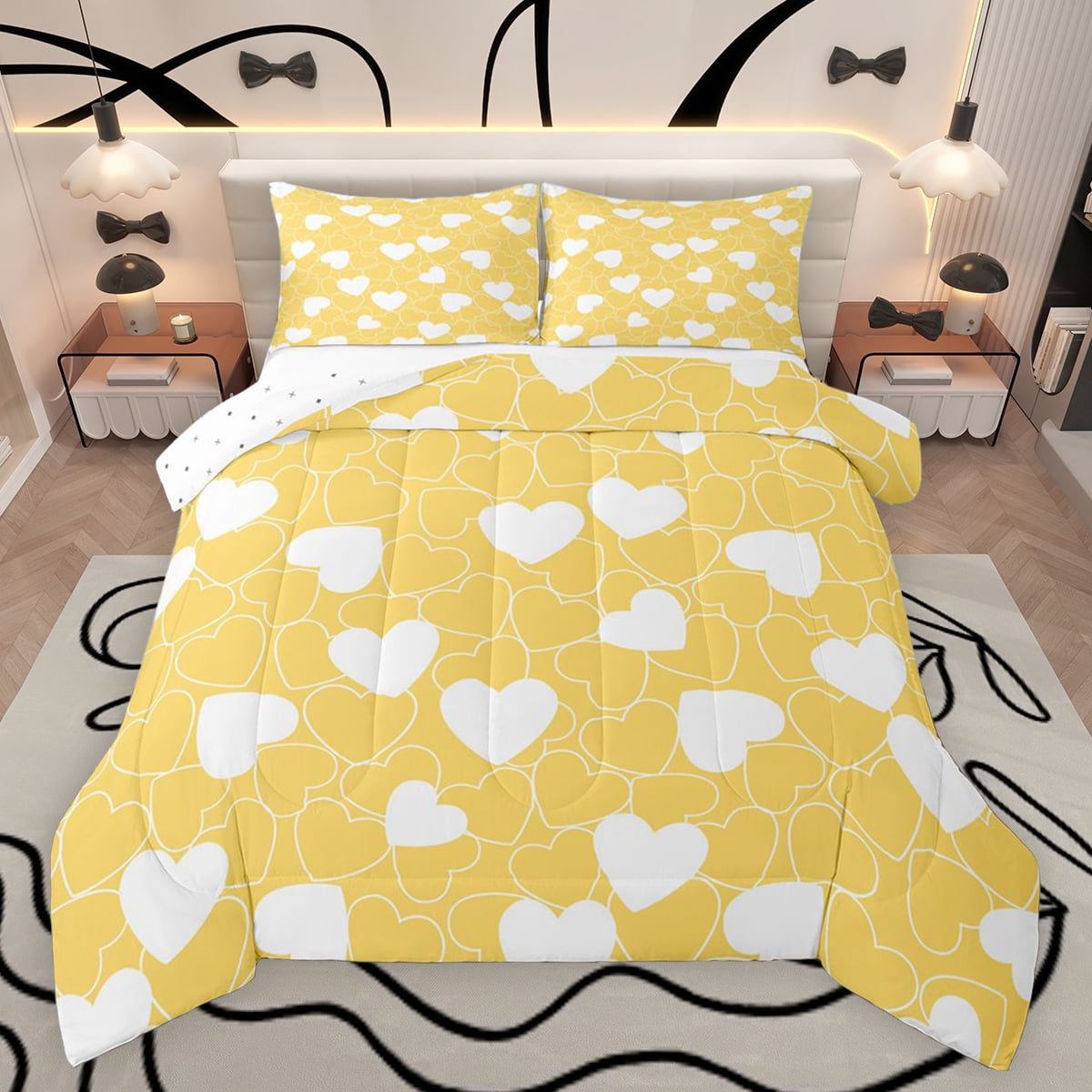 Feelyou Cute Love Heart Queen Comforter Set for Teen, Romantic Cartoon ...