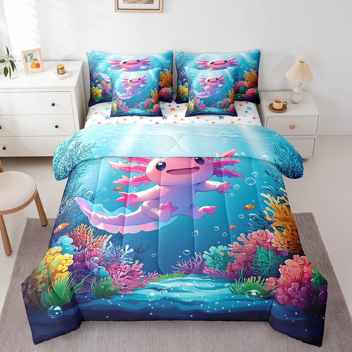 Feelyou Cute Ocean Axolotl Bedding Comforter Set 7pcs for Child ...
