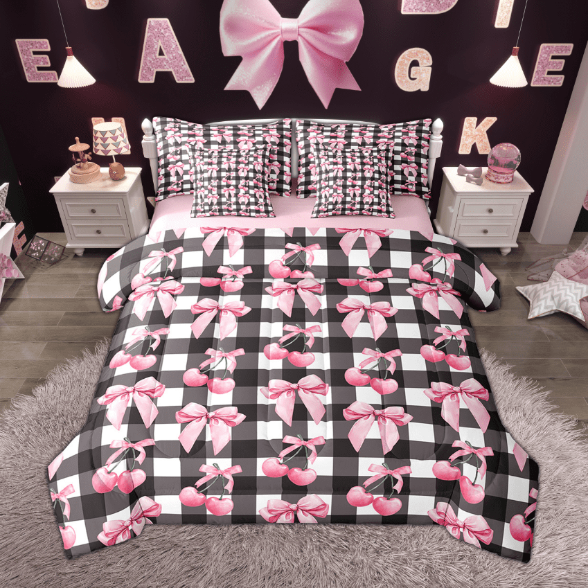 Feelyou Cute Pink Cherry Twin Bedding Sets 7pcs, Dreamy Bow Knot ...