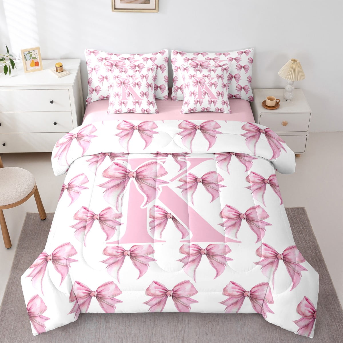 Feelyou Cute Pink Monogrammed Twin Bedding Sets 7-Piece for Child ...