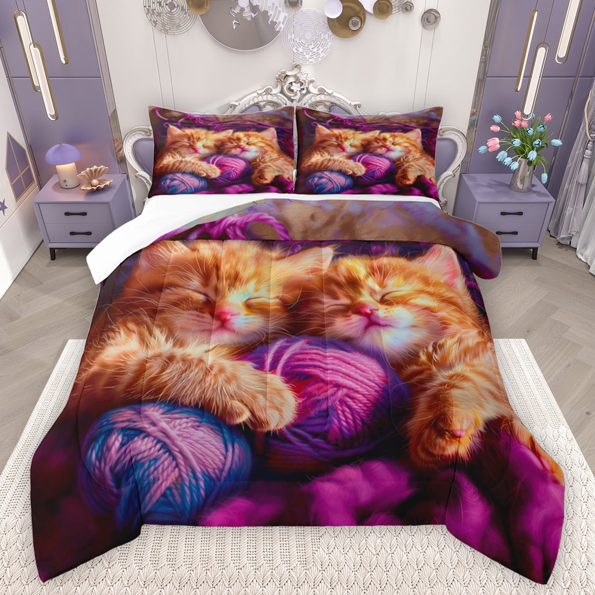 Feelyou Cute Sleeping Kitten Full Size Comforter Sets, Kawaii Cat ...