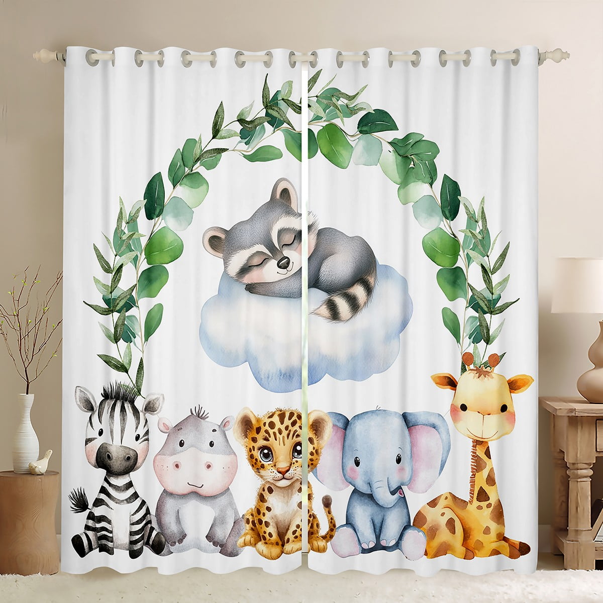 Feelyou Cute Sleeping Raccoon Black Out Curtains for Child, Kawaii ...
