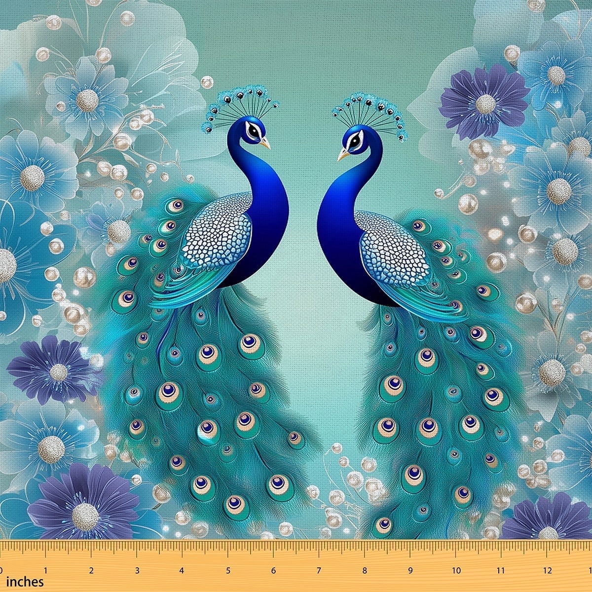 Feelyou Cyan Peacock Fabric by the Yard 1 Yard, Romantic Animal Room ...