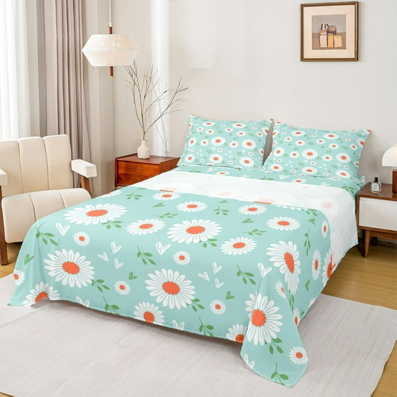 Feelyou Daisy Groovy Flower Twin Sheet Sets, Cute Cartoon Bedding, 3 ...
