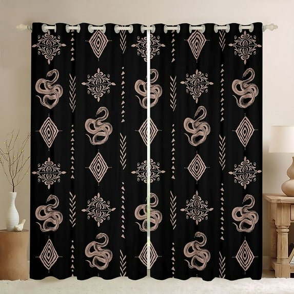 Feelyou Damask Aztec Black Out Curtains, Black Gold Snake Curtains Pack ...