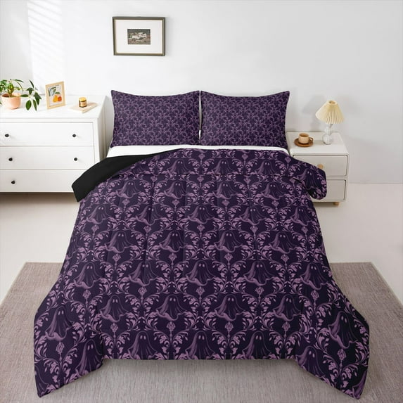 Feelyou Damask Floral Full Size Comforter Sets, Purple Halloween Ghost ...