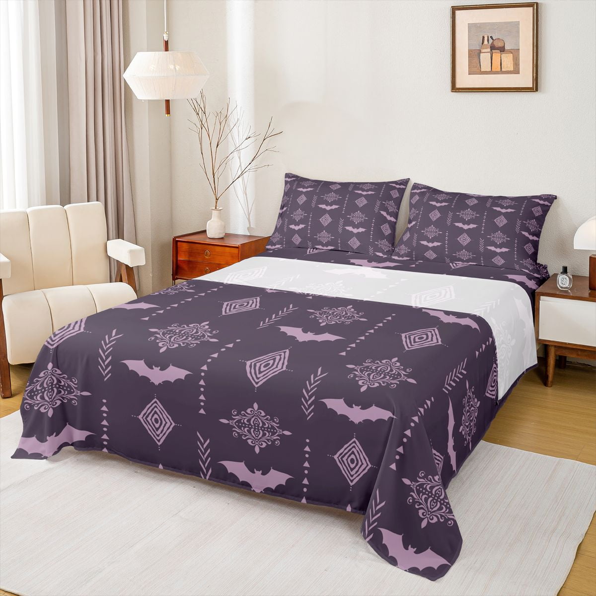 Feelyou Damask Flower Twin Sheet Sets, Retro Aztec Bat Animal Bedding ...