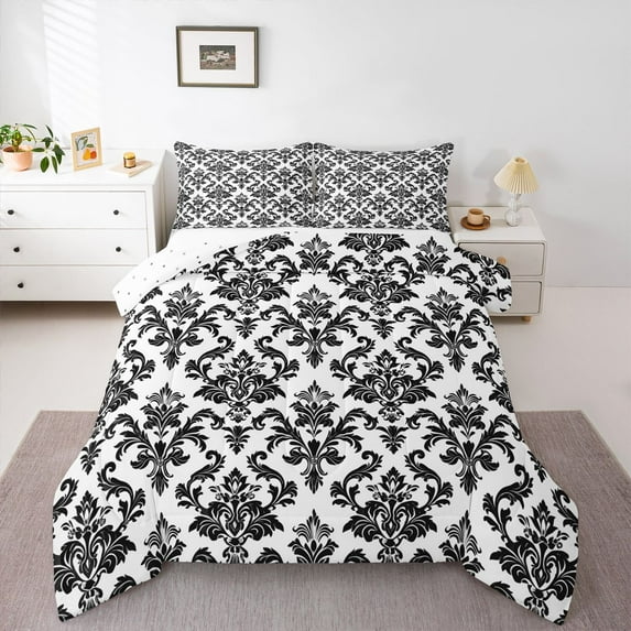 Feelyou Damask Women Queen Comforter Set, White Black Mandala Flower ...