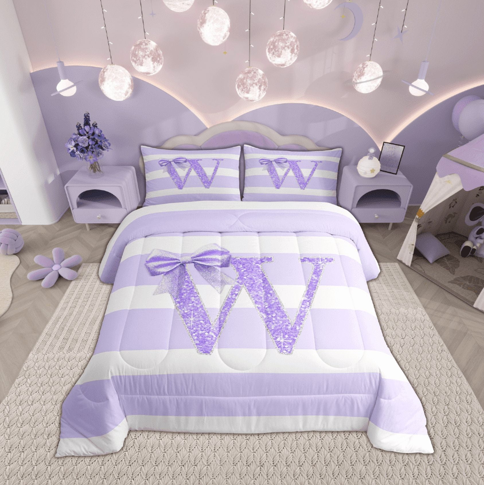 Feelyou Diamond Letter W Bedding Comforter Set, Giltter Monogrammed ...