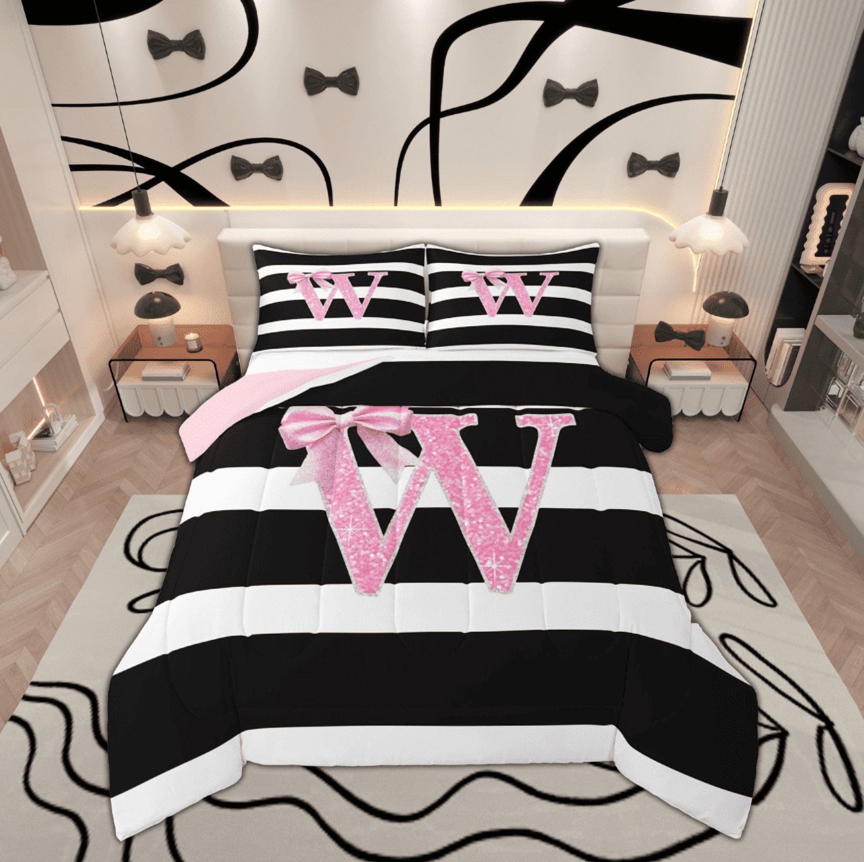 Feelyou Diamond Letter W King Size Comforter Sets, Giltter Monogrammed ...