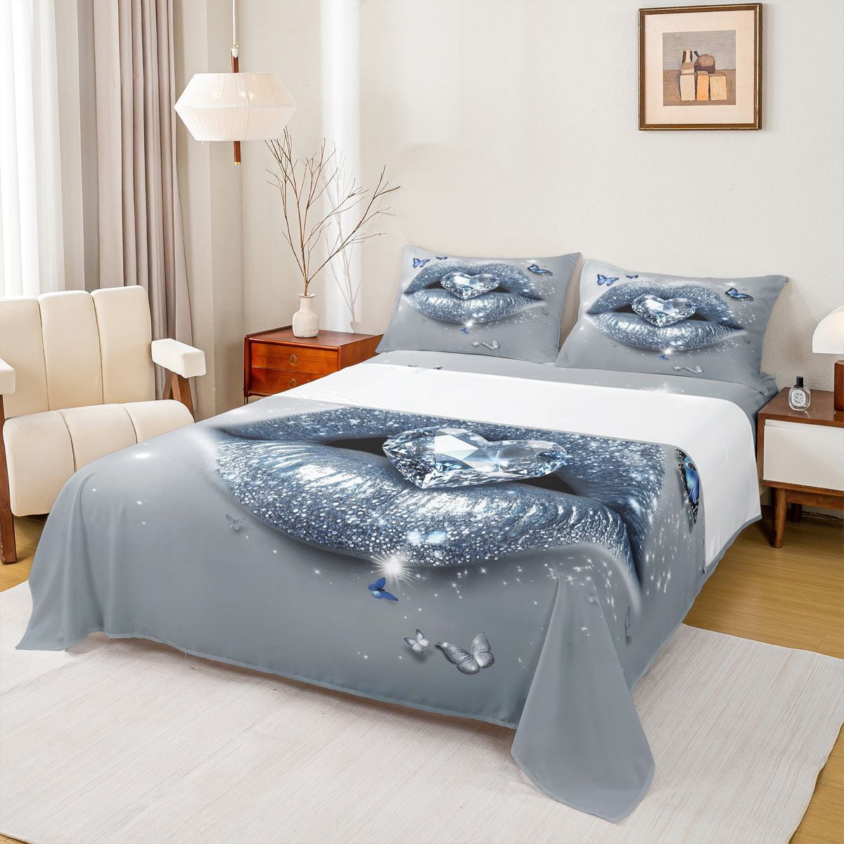 Feelyou Diamond Love Heart Full Size Sheets, Fashion Lips Bed Sheets, 4 ...