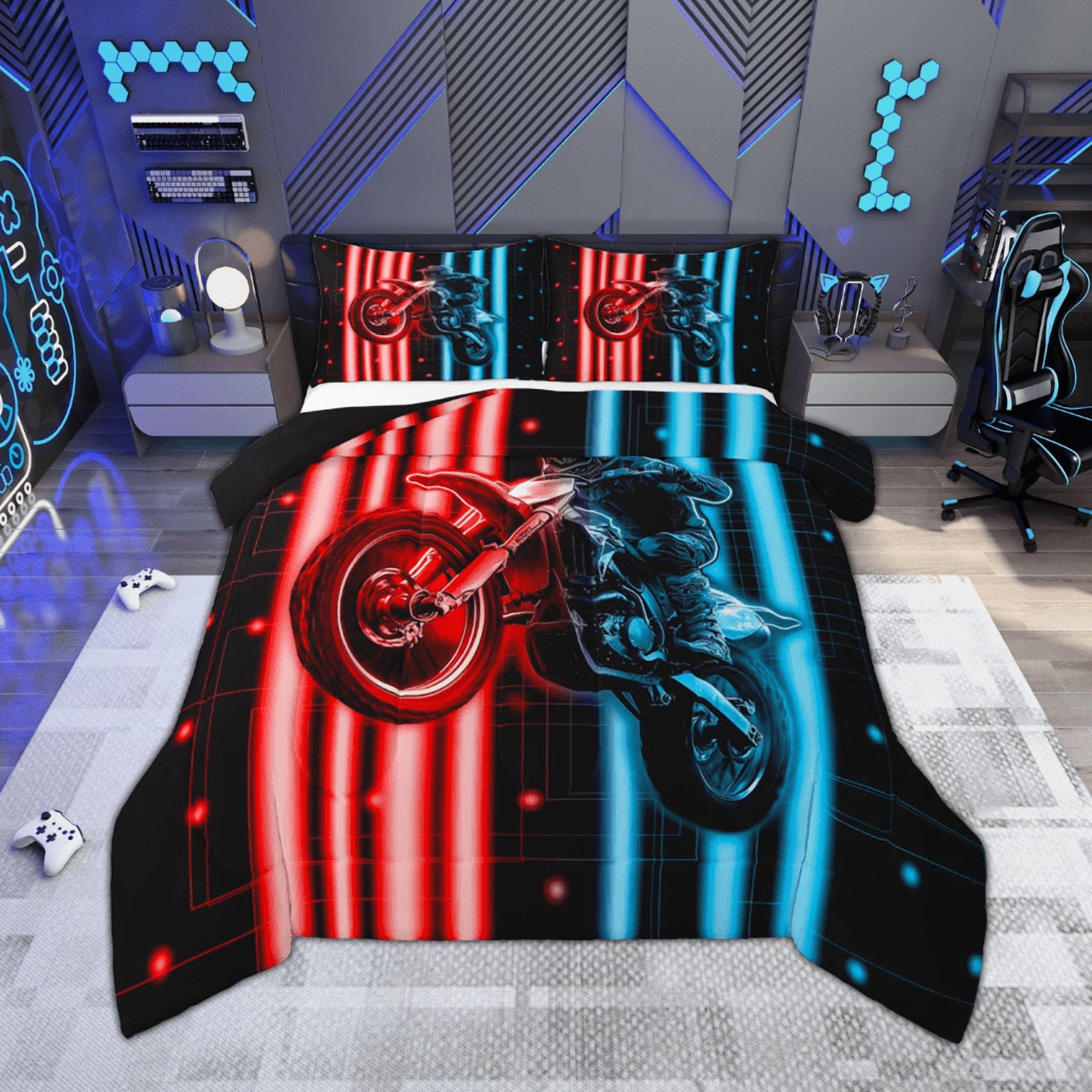 Feelyou Dirt Bike Queen Comforter Set for Teens, Motocross Extreme ...