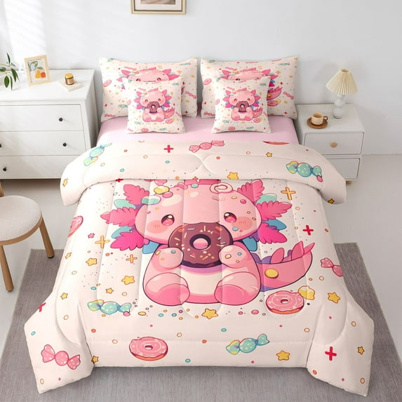 Feelyou Donut Axolotl Bedding Comforter Set 7pcs, Kawaii Animal Theme ...