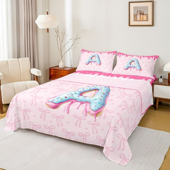 Feelyou Donut Initial A Teens Queen Sheet Sets, Princess Pink Bowknot ...