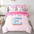 Feelyou Donut Initial E Comforter Set 7pcs, Princess Pink Bowknot Queen ...