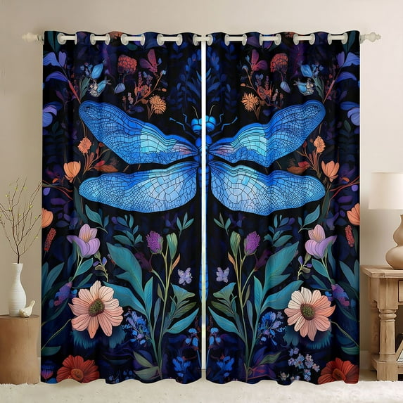 Feelyou Dragonfly Curtains Pack of 2 (42x84 Each), Mandala Flower Plant ...