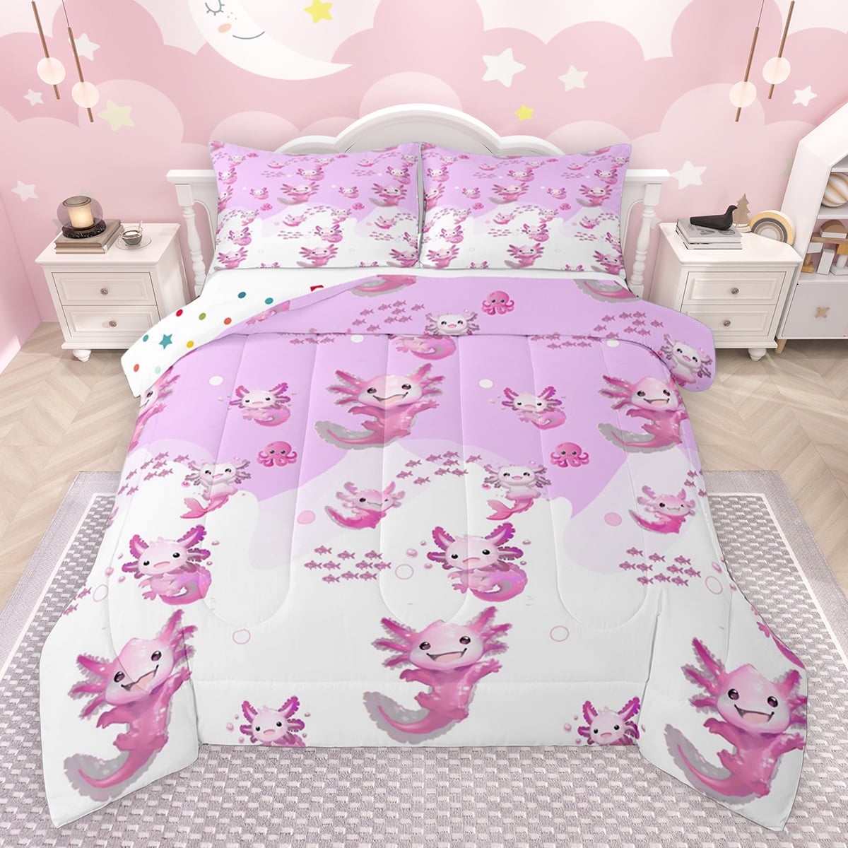 Feelyou Dreamy Axolotl Teens Bedding Comforter Set, Purple Ocean ...