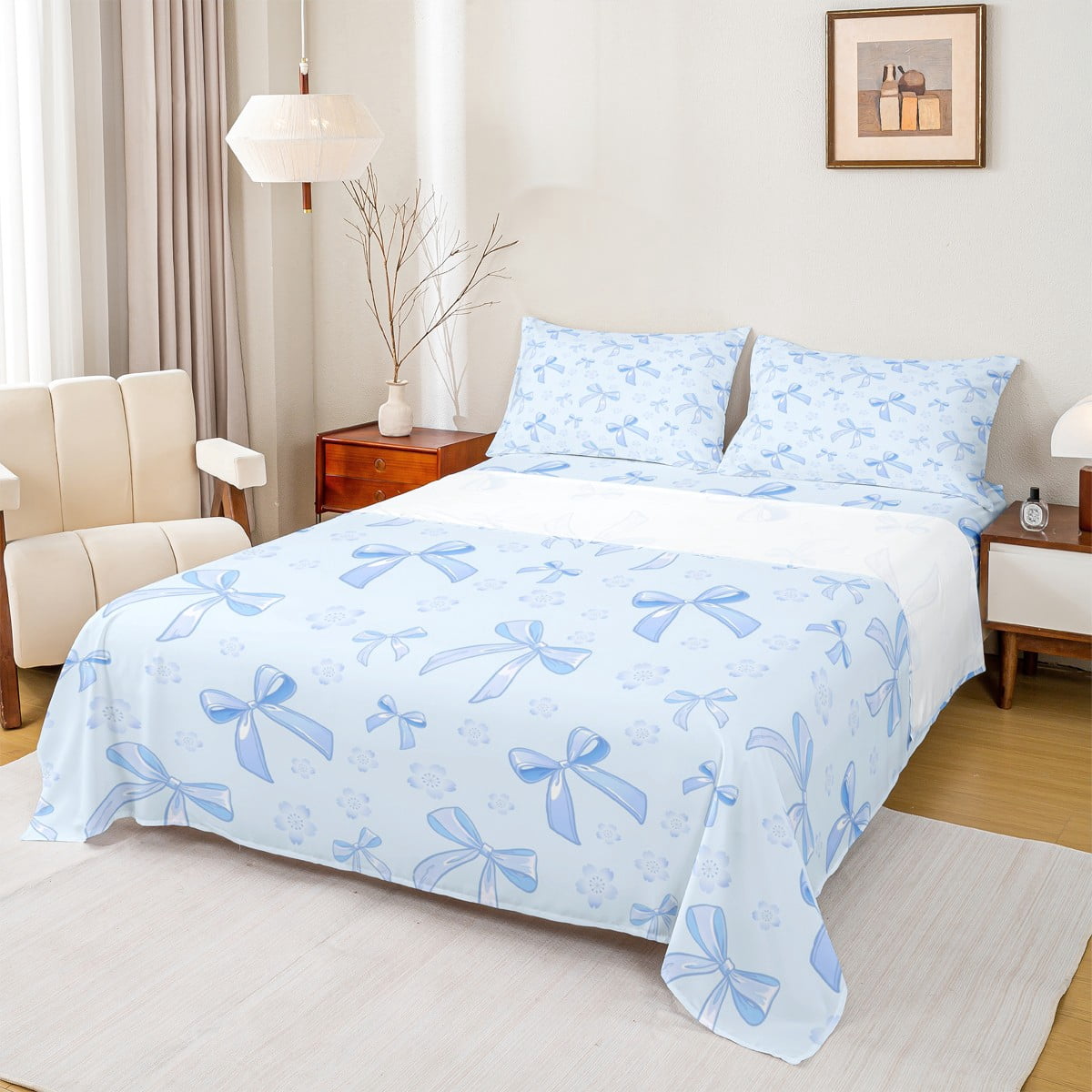 Feelyou Dreamy Blue Bowknot Twin Sheet Sets for Girls, Fairy Tale ...