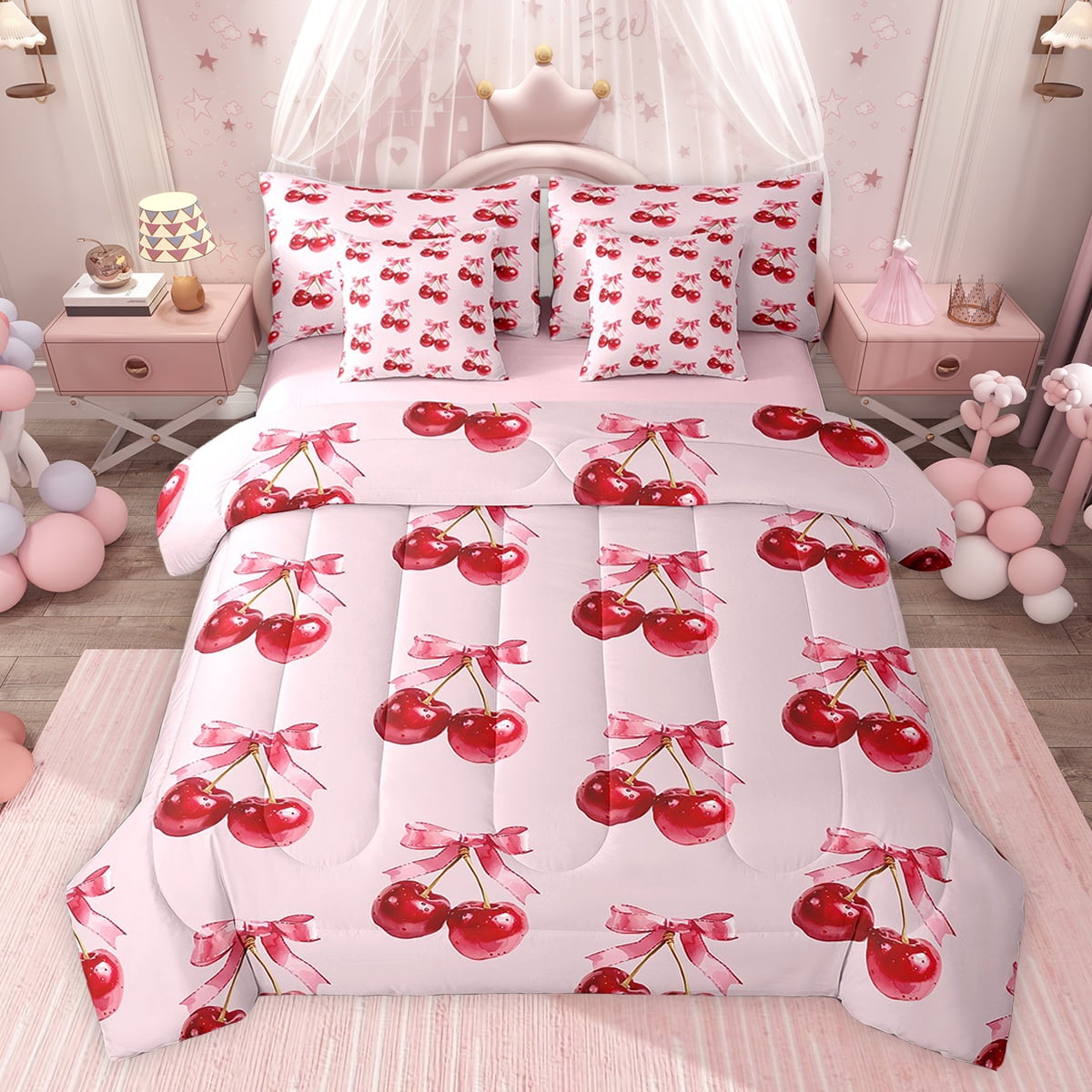 Feelyou Dreamy Bow Ribbon Bedding Comforter Set 7 Pieces for Girl, Pink ...