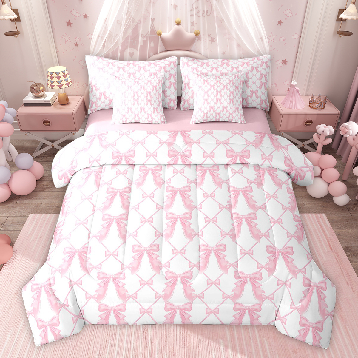 Feelyou Dreamy Bow-tie Pink Bedding Comforter Set 7pcs, Girly Cute Bow ...