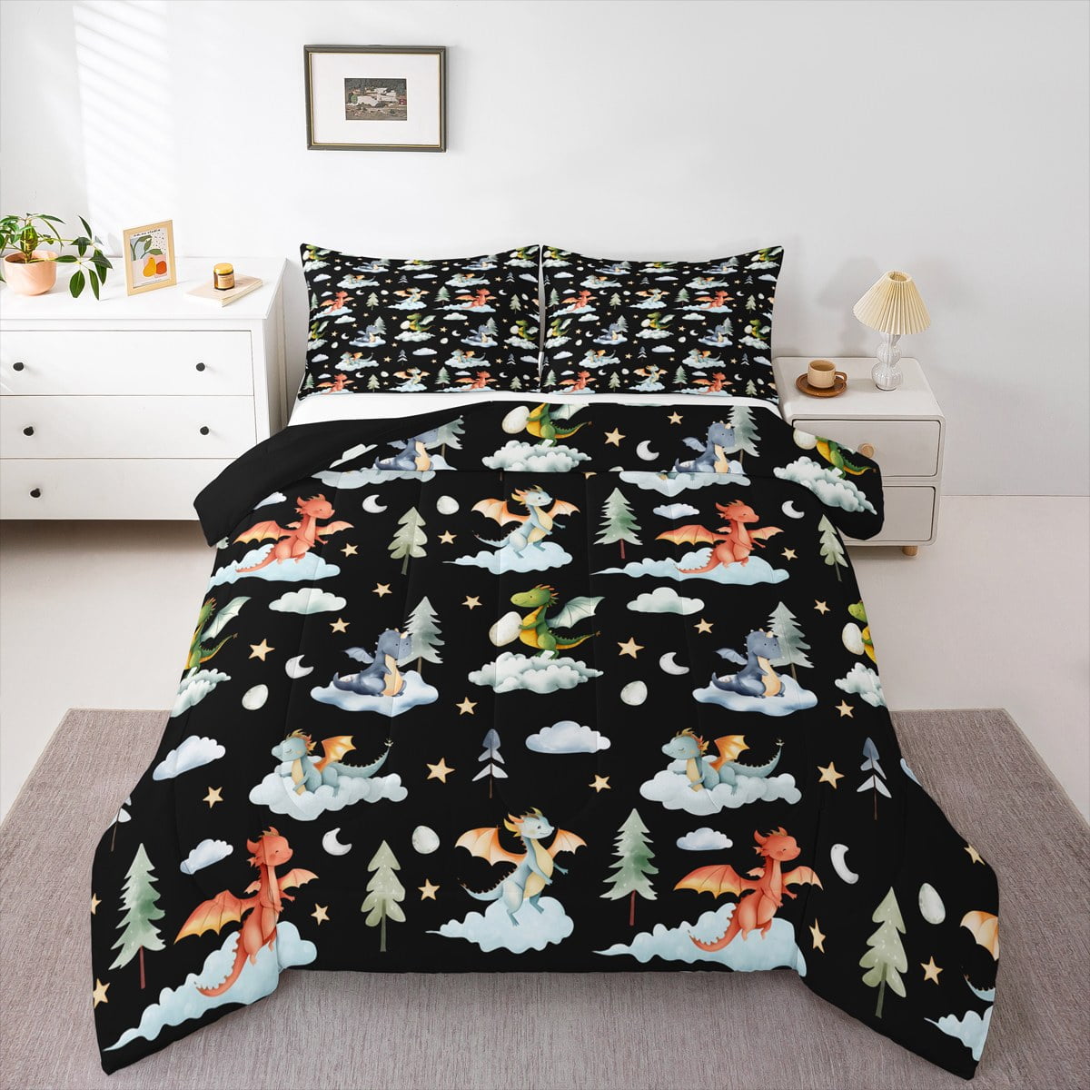 Feelyou Dreamy Cute Dragon Bedding Comforter Set for Kids, Tree Plant ...